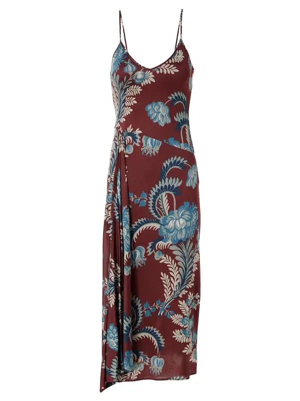 Etro Floral Satin Midi Dress - Brown