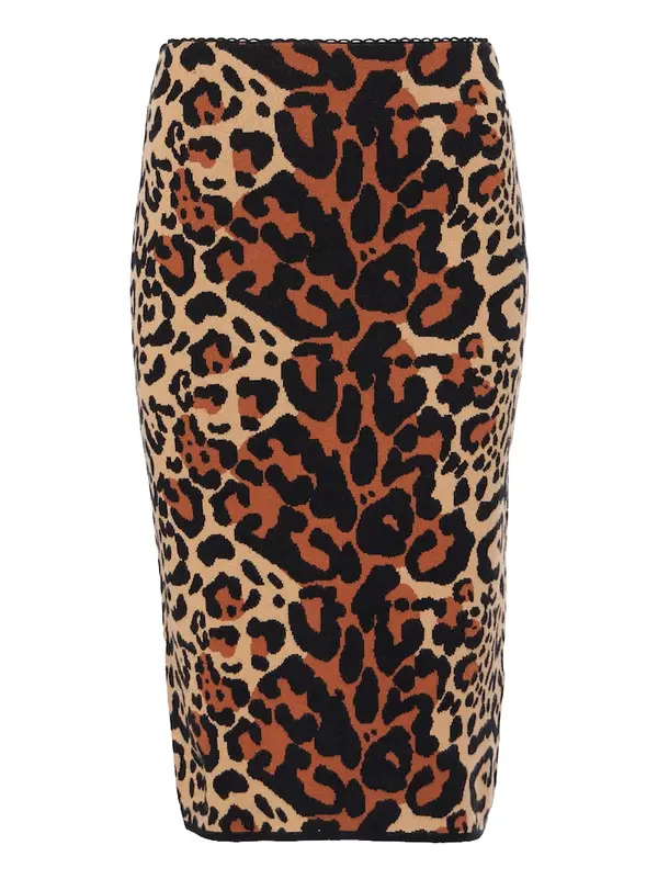 Blumarine Leo Leopard-print Jacquard Pencil Skirt - Brown