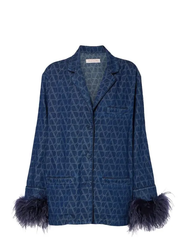 Valentino Garavani Feather-trimmed Shirt - Blue