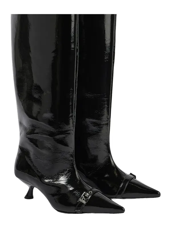 GANNI Eyelets Faux Leather Knee-high Boots - Black
