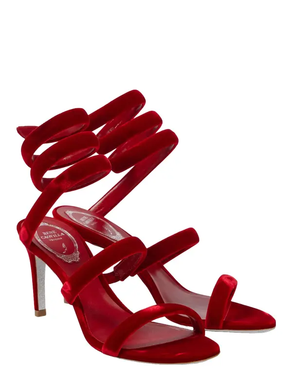 Rene Caovilla Cleo 80 Velvet Sandals - Red