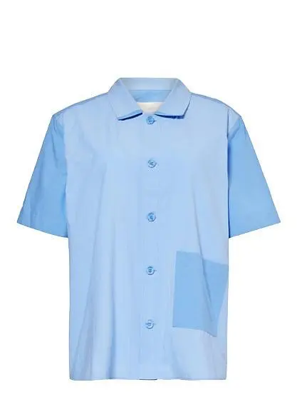 HAY Outline Relaxed-fit Short-sleeve Cotton Pyjama Shirt - Sky Blue