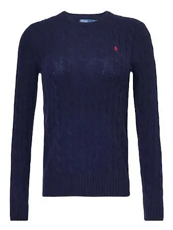 Polo Ralph Lauren Logo-embroidered Cable-knit Wool And Cashmere Jumper - Hunter Navy