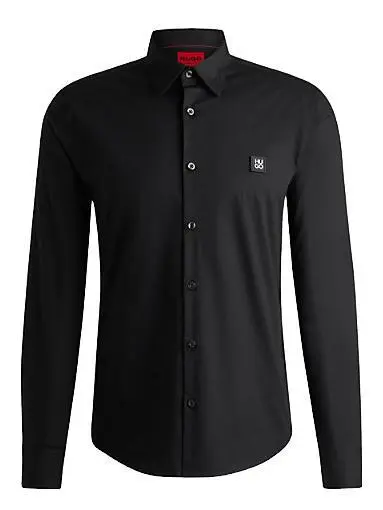 Hugo Logo-embroidered Slim-fit Stretch-cotton Shirt - Black