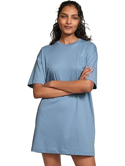 Victoria's Secret 100% Cotton Oversized Sleep T-shirt - Blue