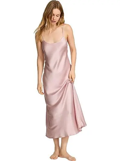 Victoria's Secret Satin Sheer Stripe Slip Maxi Dress - Beige