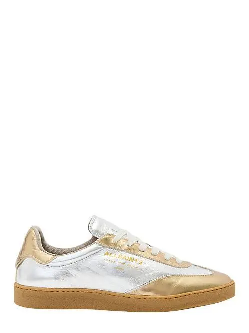 ALLSAINTS Thelma Logo-embossed Metallic Leather Low-top Trainers - Silver/gold