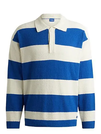 Hugo Relaxed-fit Striped Stretch-cotton Rugby Polo - Open Blue