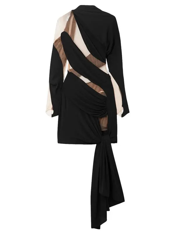 MUGLER Illusion Asymmetric Stretch-jersey And Tulle Mini Dress - Black
