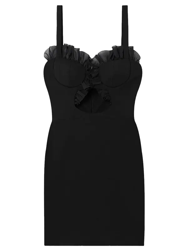 NENSI DOJAKA Cutout Ruffled Chiffon-trimmed Crepe Mini Dress - Black