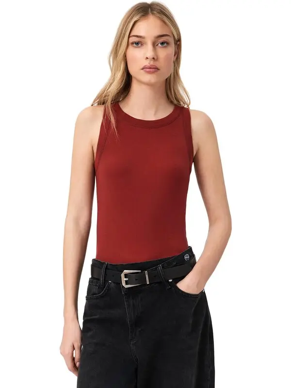 ALLSAINTS Rina Crew Neck Sleeveless Ribbed Tank Top - Red
