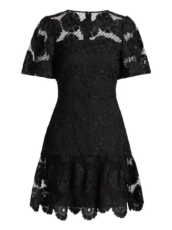 MILLY Yasmin Lace Minidress - Black