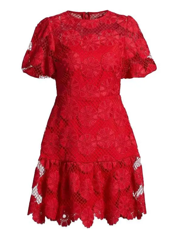 MILLY Yasmin Lace Minidress - Red