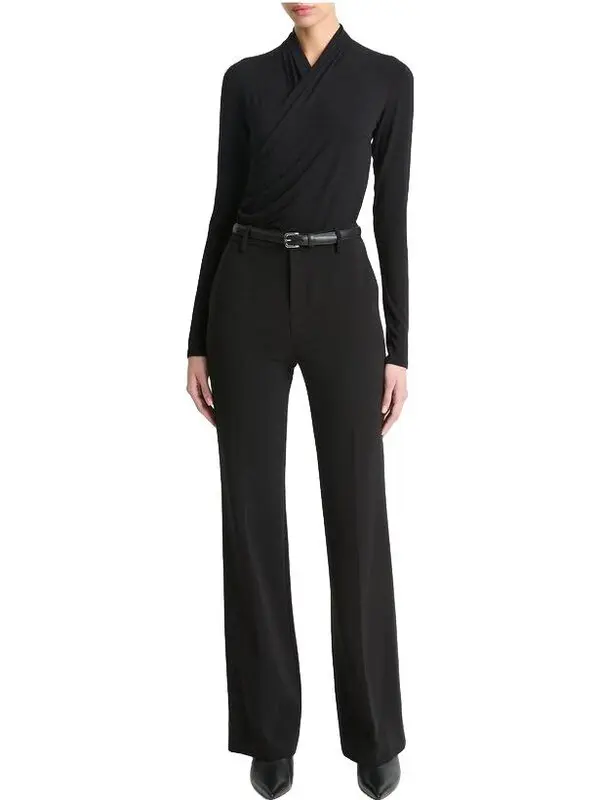 Vince Fixed Wrap Long-sleeve Top - Black