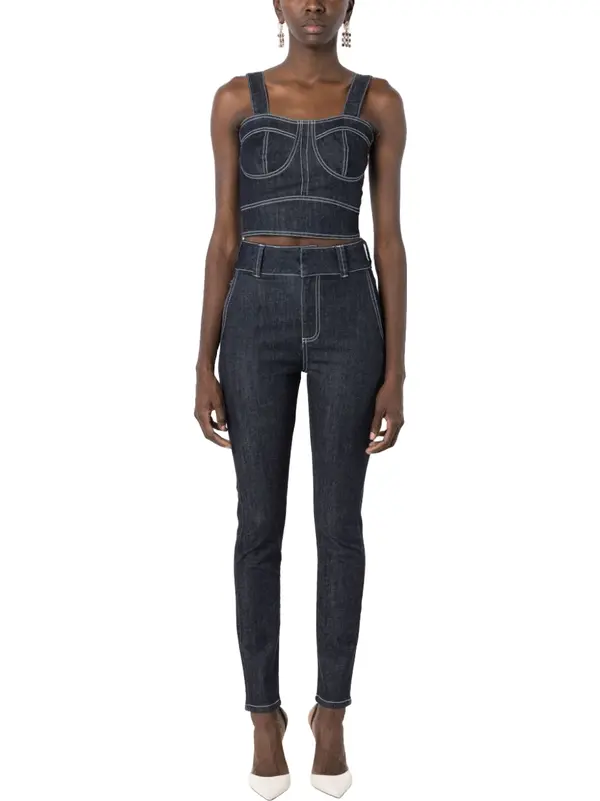 LETHICIA BRONSTEIN Ana Cropped Denim Top - Blue