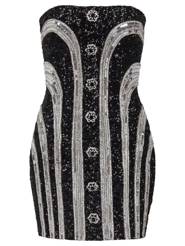 Balmain Sequin Bandeau Short Dress - Black