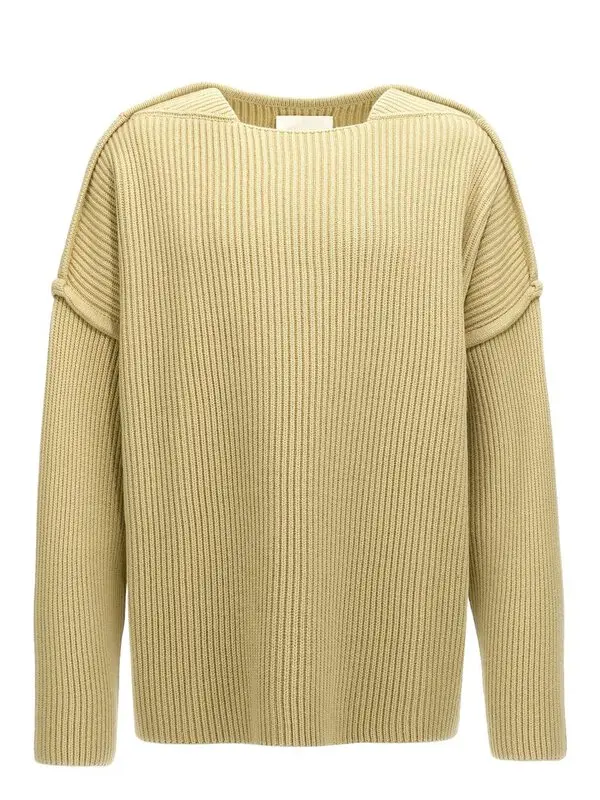 JIL SANDER Geometric Neckline Wool Sweater - Green