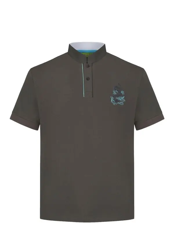 Shanghai Tang Dragon-embroidered Stand-up Collar Polo Shirt - Grey