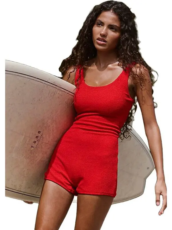 RHYTHM Wave Break Tank Short One-piece Surf Suit - Red