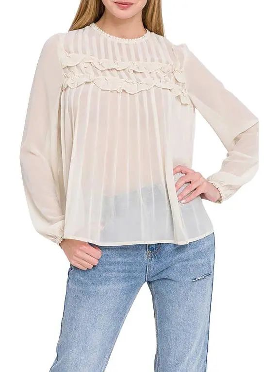 Endless Rose Ruffle And Lace Chiffon Blouse - Ivory