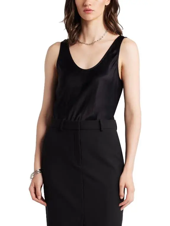 Nordstrom Satin Scoop Neck Tank - Black