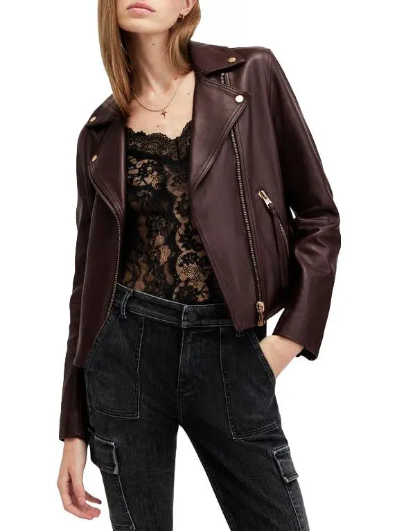ALLSAINTS Dalby Leather Moto Jacket - Oxblood Red