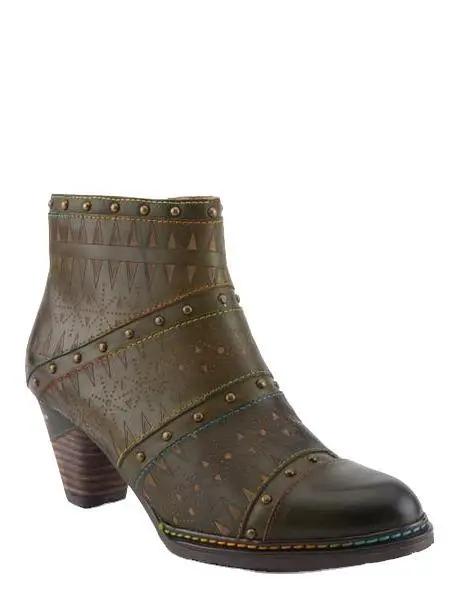 SPRING STEP SHOES Niobe Leather Booties - Olive Multi