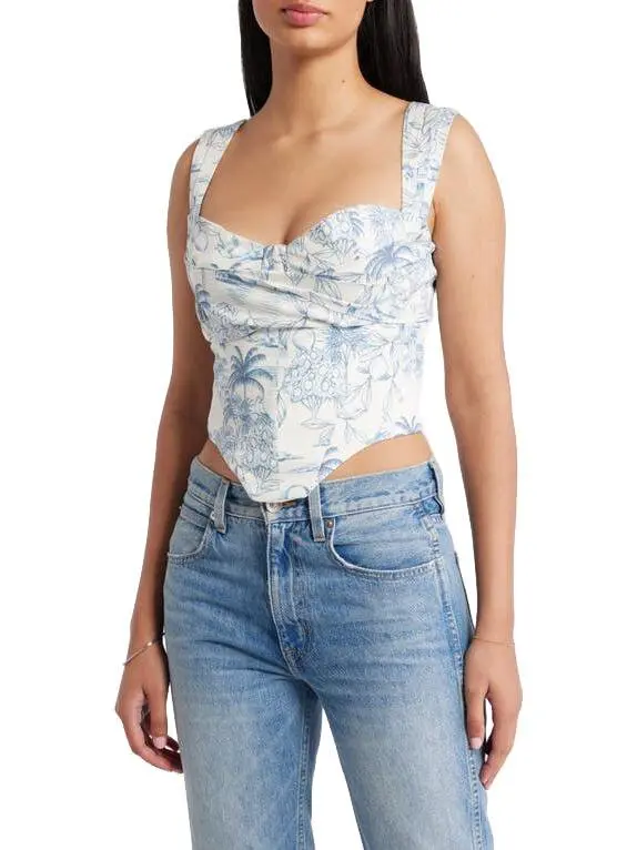 MISTRESS ROCKS Draped Cotton-blend Corset Top - White Garden Print