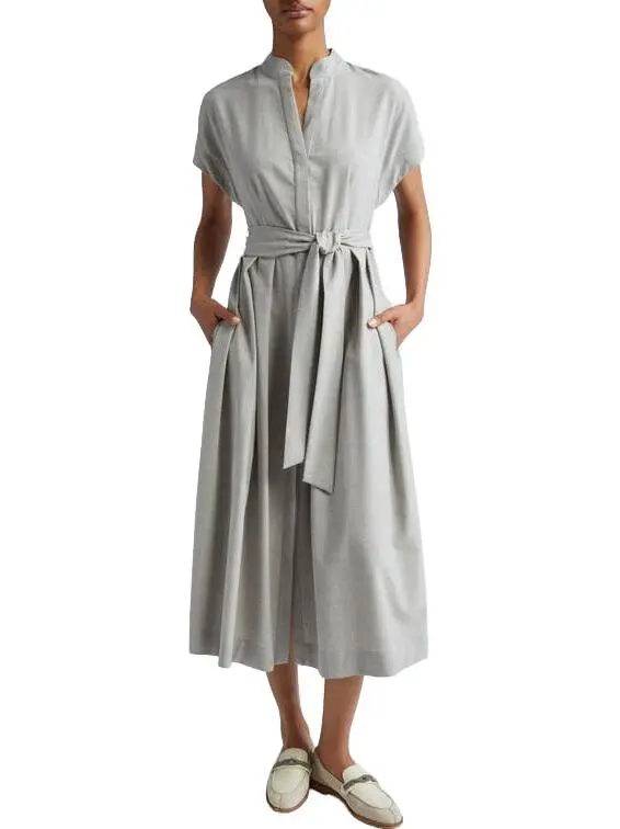 Eleventy Cap-sleeve Stretch Wool Midi Shirtdress - Grey