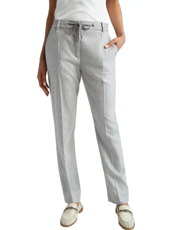Eleventy Stretch Virgin Wool & Cashmere Straight Leg Pants - Grey