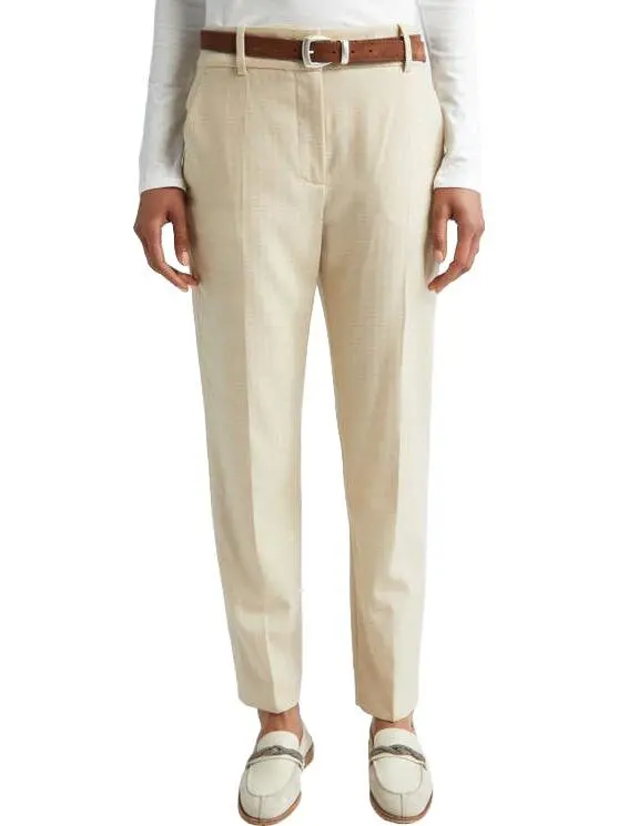 Eleventy Herringbone Stretch Wool Tapered Ankle Pants - Tan