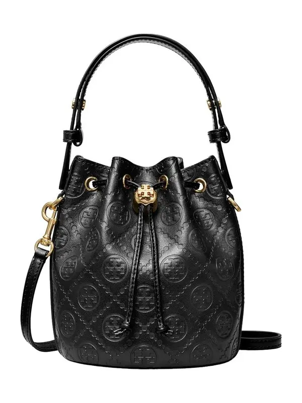 Tory Burch Mini T Monogram Debossed Bucket Bag - Black