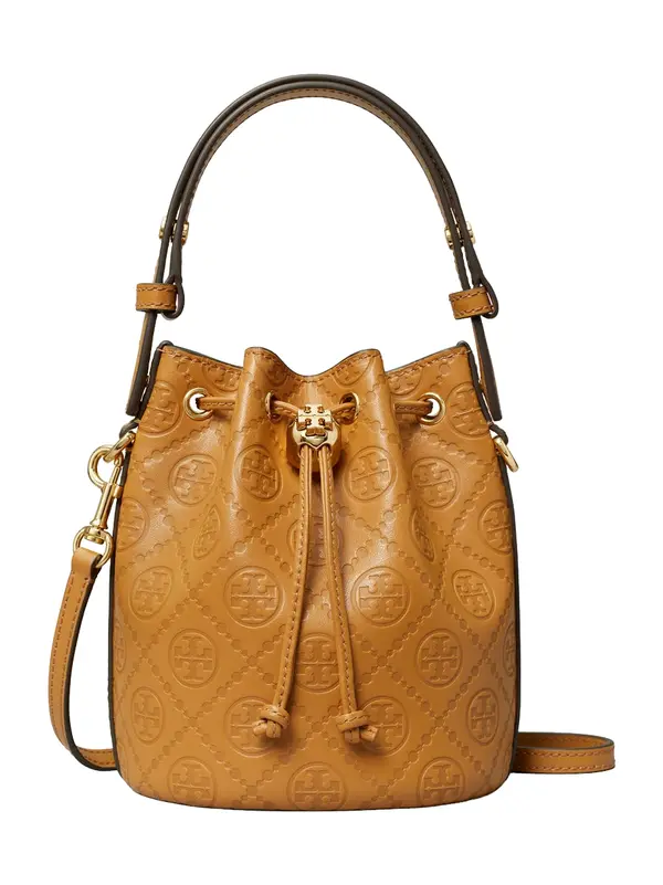 Tory Burch Mini T Monogram Debossed Bucket Bag - Tan