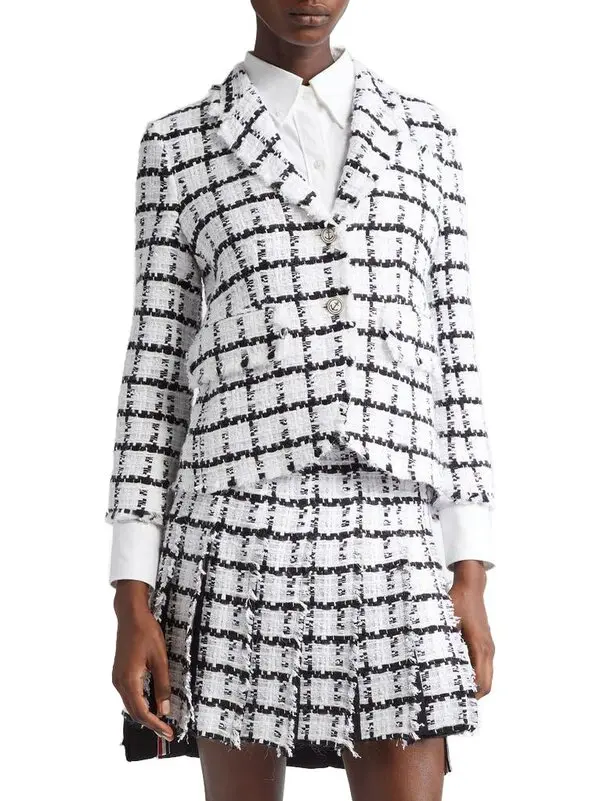 Thom Browne Windowpane Check Tweed Blazer - White
