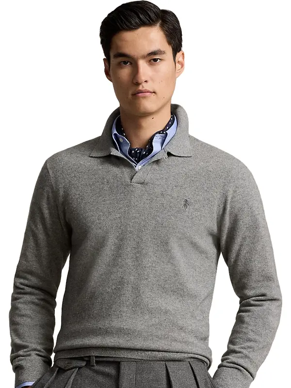 Ralph Lauren Wool Johnny-collar Sweater - Fawn Grey Heather