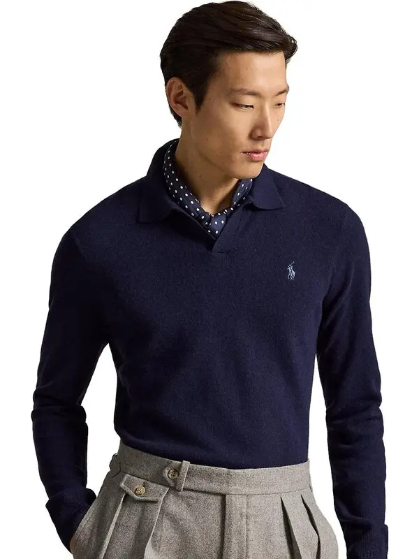 Ralph Lauren Wool Johnny-collar Sweater - Hunter Navy