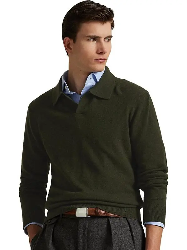 Ralph Lauren Wool Johnny-collar Sweater - Leaf Green Heather
