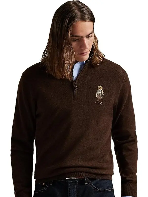 Ralph Lauren Polo Bear Wool Quarter-zip Sweater - Cacao Brown Heather