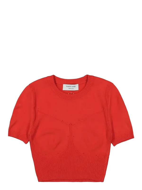 MARINE SERRE Cropped Knitted Top - Red