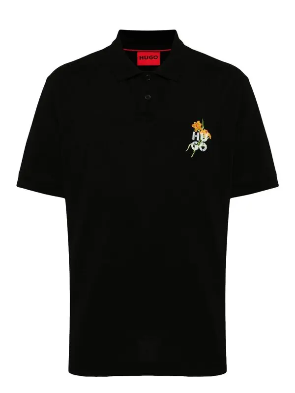 Hugo Logo-artwork Cotton-piqué Polo Shirt - Black