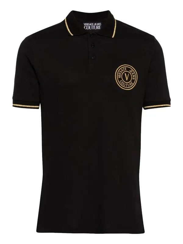 Versace V-emblem Cotton Polo Shirt - Black