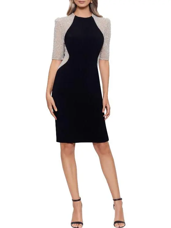 XSCAPE EVENINGS Caviar Embellished Sleeve Body-con Cocktail Dress - Black/nude/silver