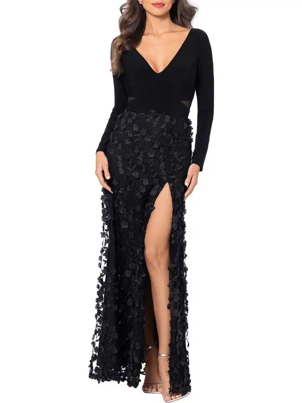 XSCAPE EVENINGS Floral Embroidered Gown - Black/black