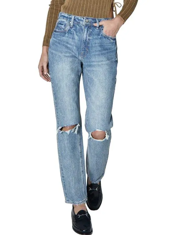 UNPUBLISHED Willa Ripped Straight Leg Jeans - Medium Blue