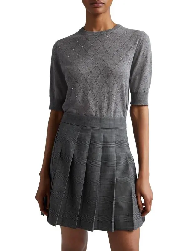 Max Mara Patrik Pointelle Short Sleeve Sweater - Medium Grey