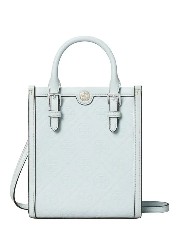 Tory Burch Mini T Monogram Debossed North/south Tote - Ice Blue