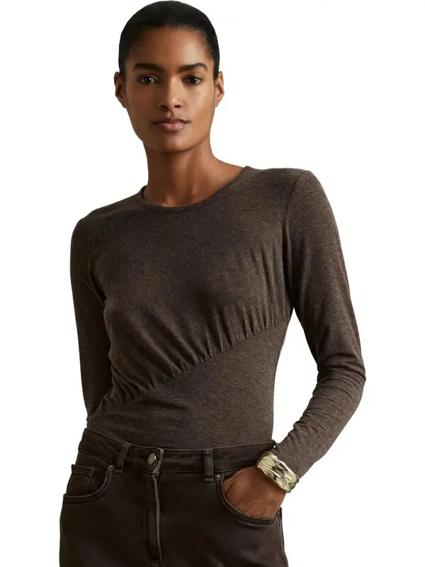 REISS Ana Marled Top - Chocolate