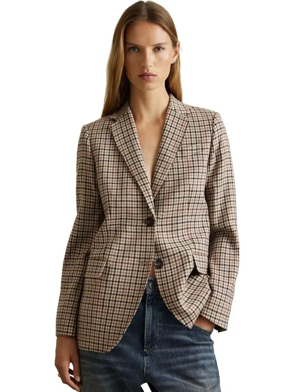 REISS Dora Wool-blend Checked Blazer - Natural Check