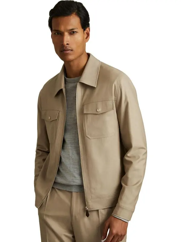 REISS Pound Moleskin Finish Trucker Jacket - Light Camel
