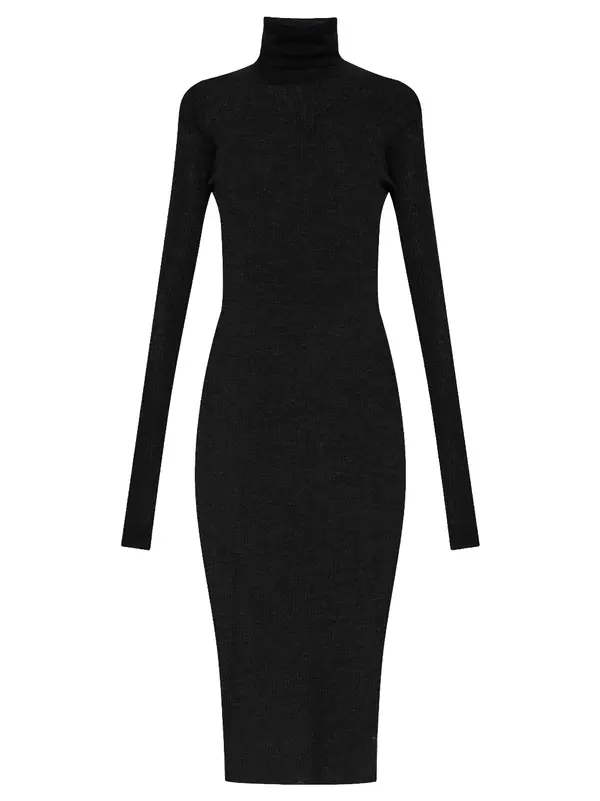 JIL SANDER Ribbed High-neck Midi Dress - Black